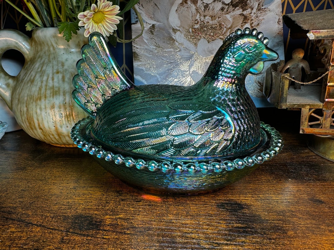 MCM Rare Vintage Indiana Glass Company Evergreen Teal Green Carnival ...