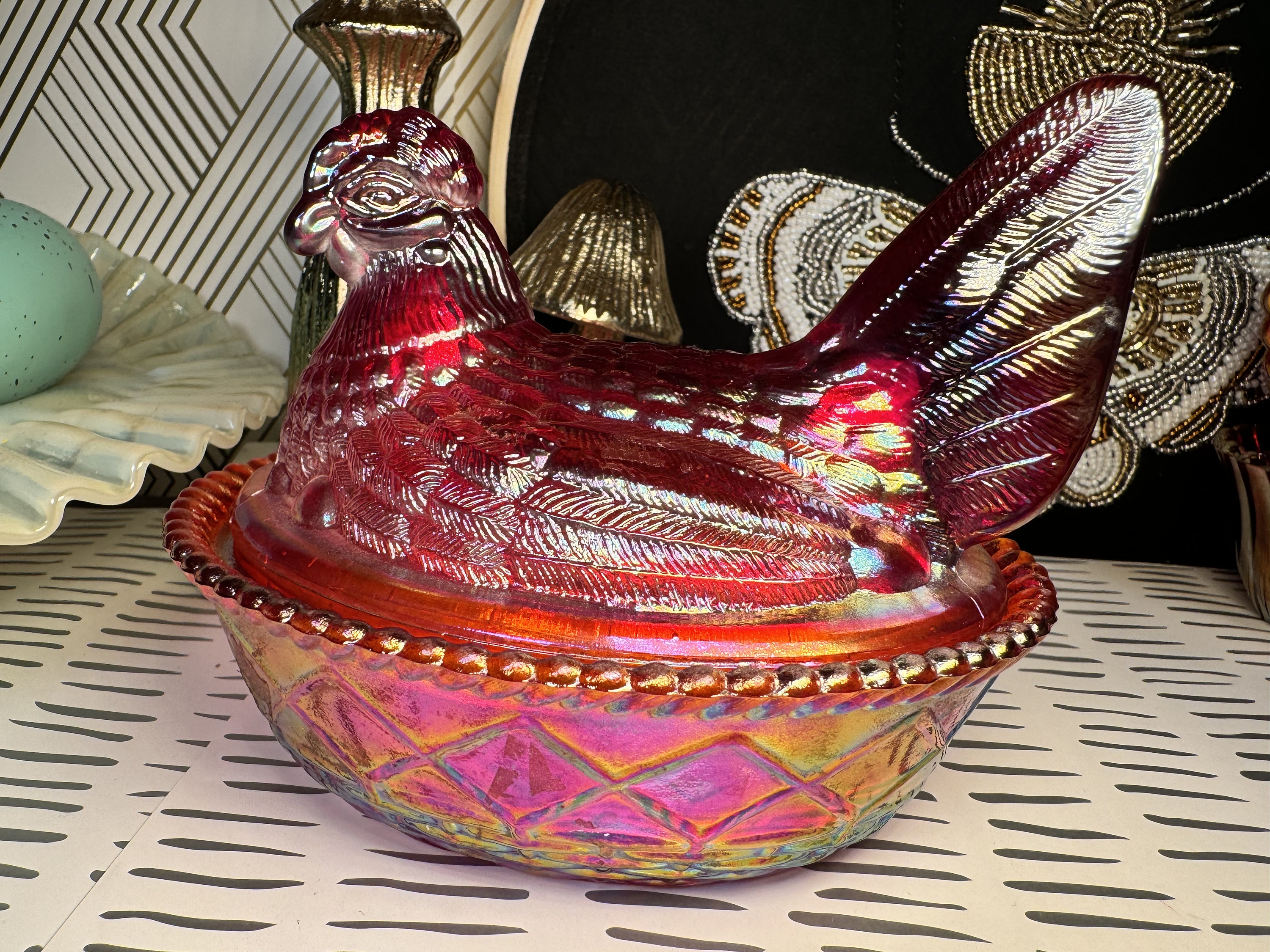 VERY RARE Vintage 1983 Westmoreland Glass Ruby Red Carnival UV Glass ...