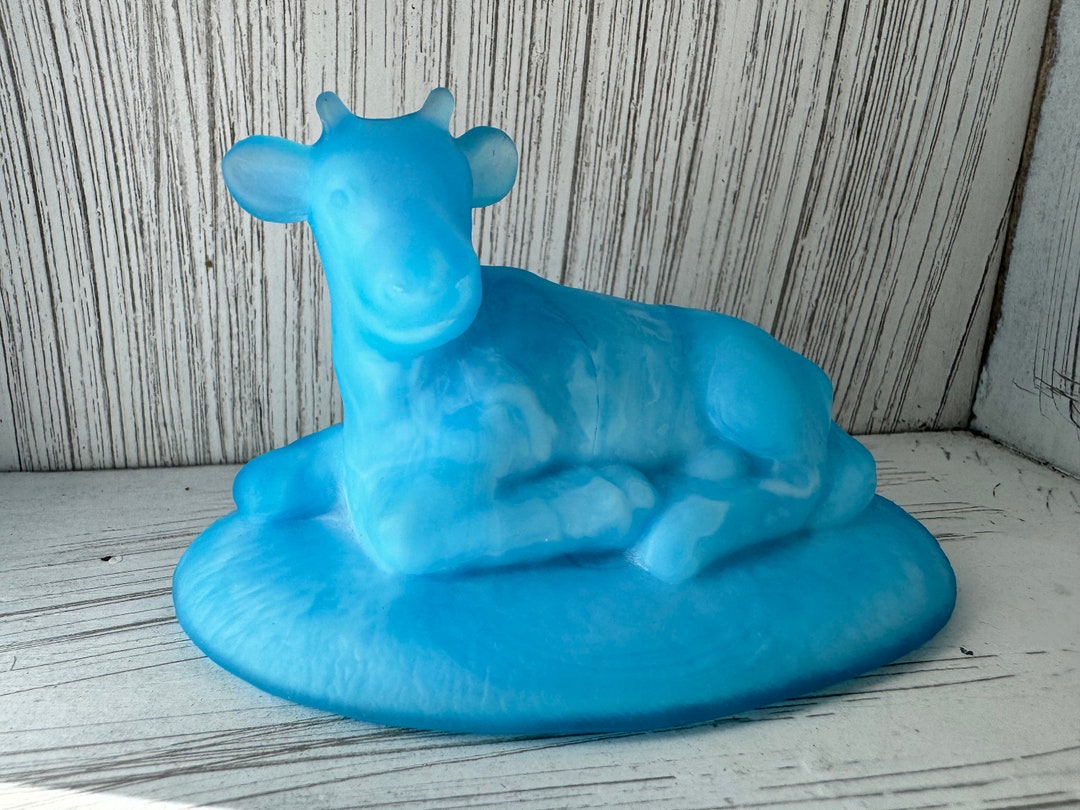 Vintage Boyd Art Glass Satin Frosted Alpine Blue Slag Glass Mabel the ...