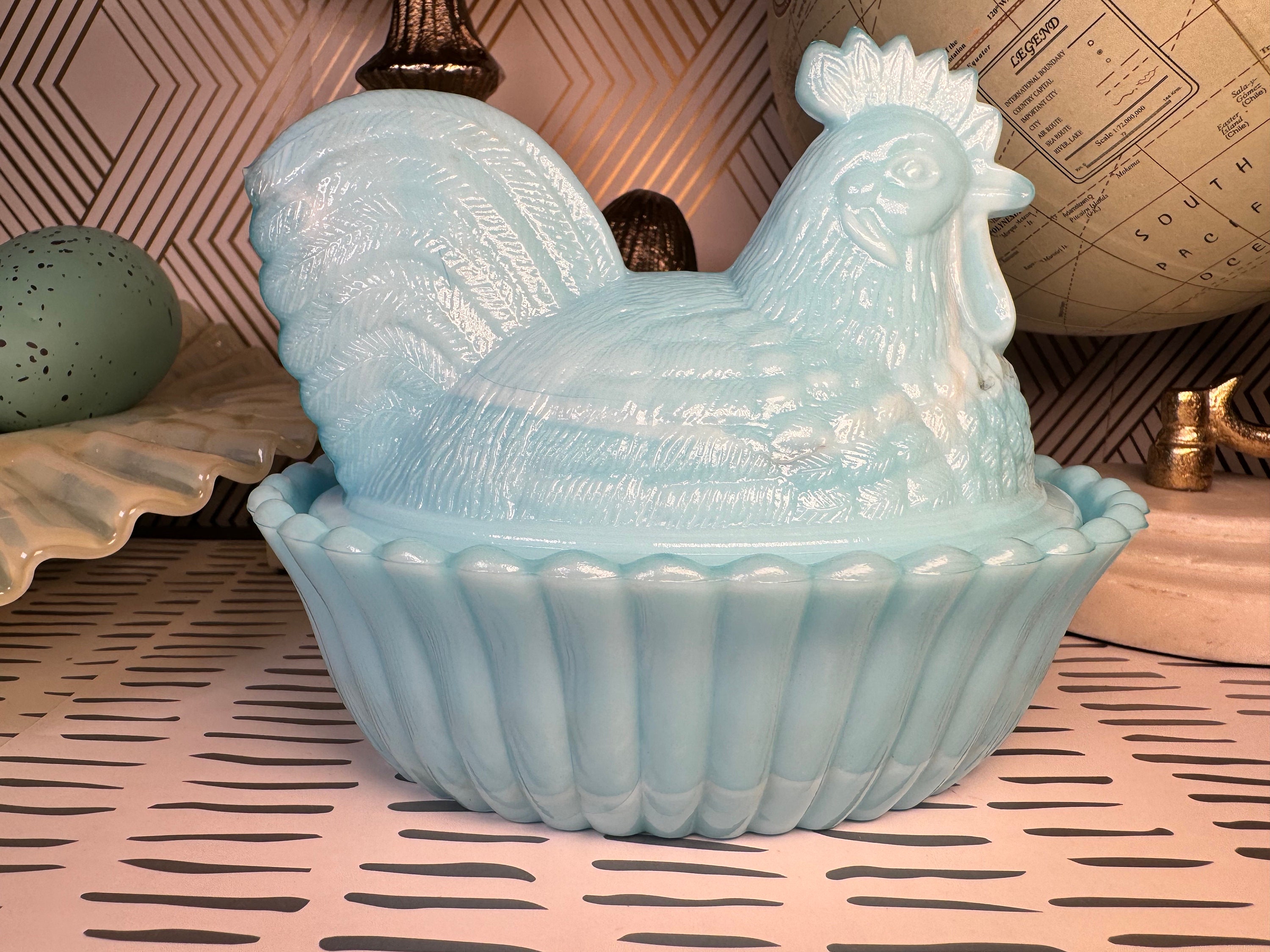 MCM Vintage Westmoreland Glass Robins Egg Blue Swirl Marble Slag Glass ...