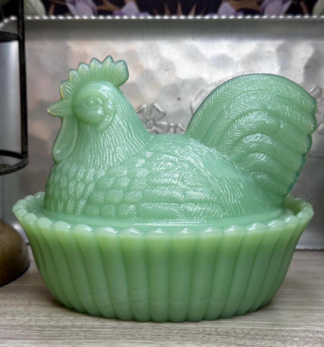 Rare Vintage Westmoreland Glass Jade Jadeite Green Glass Rooster on ...