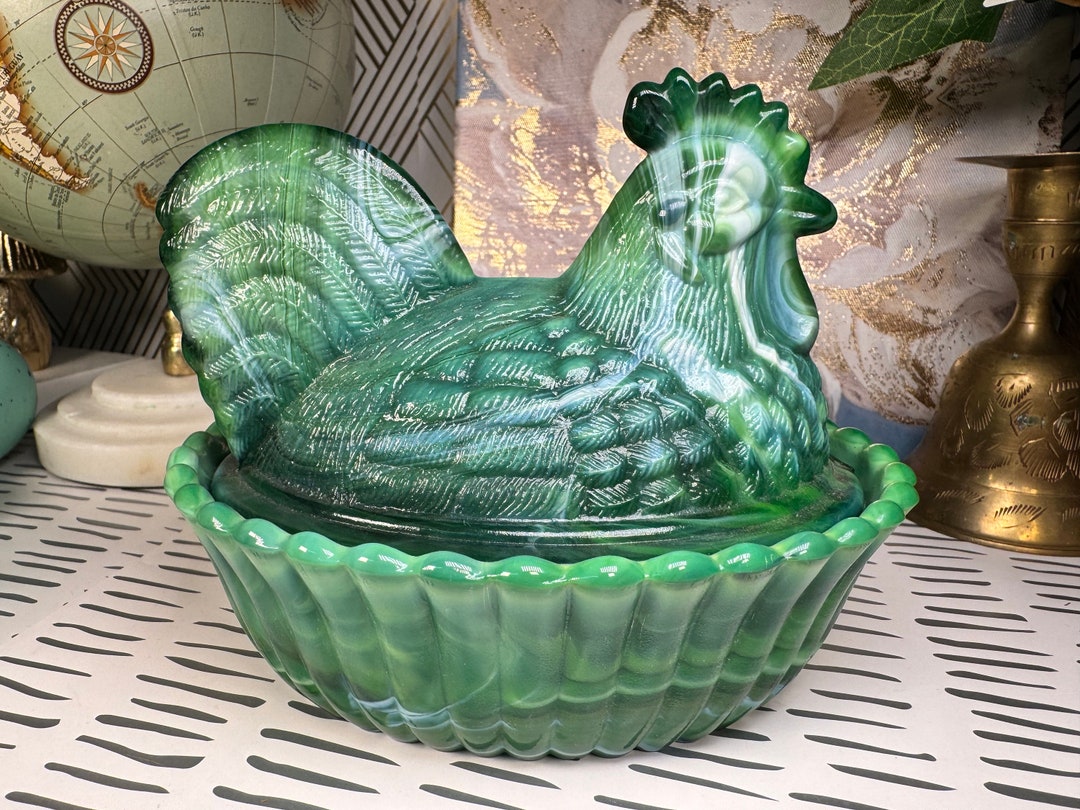 Rare Vintage Westmoreland Glass Malachite Jade Green Slag Marble Swirl ...