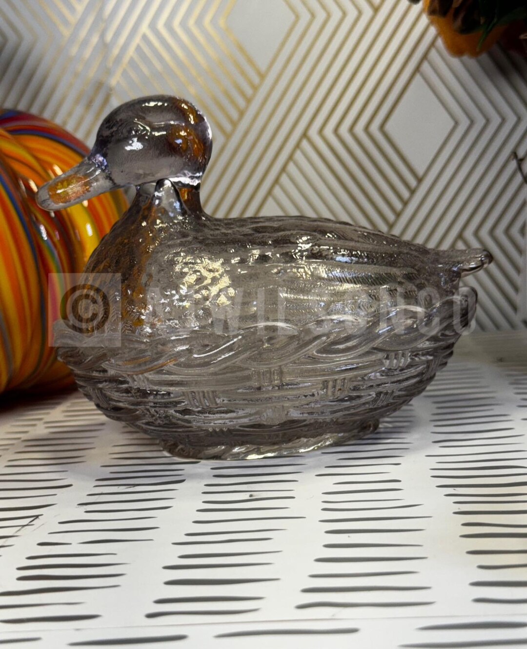 Vintage Mosser Glass Lilac Purple Glass Duck on Nest Candy Trinket Dish ...