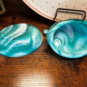 Rare MCM Vintage Imperial Glass Slag Swirl Marble Jade Green Satin ...