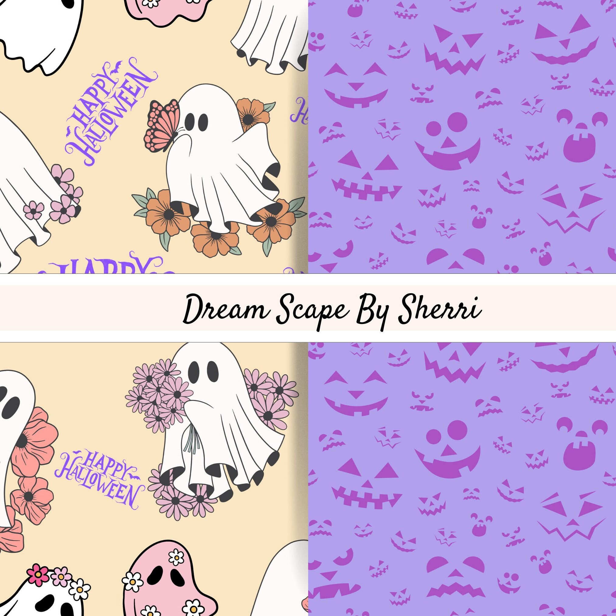 Creepy Purple Halloween, Seamless Halloween Doodles, Halloween Seamless ...