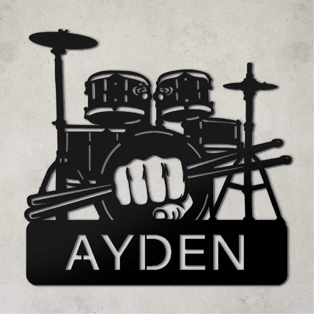 Personalised Drum Set Name Sign Plate Hand Holding Drumsticks Music ...