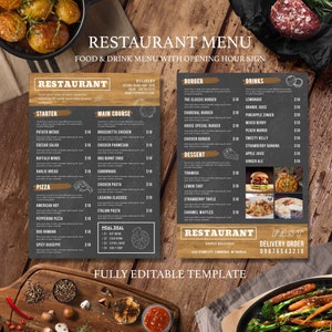 Restaurant Menu Editable Template, Take Out Menu Template, Take Away ...