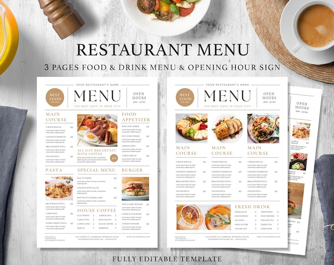 Modern Restaurant Menu Template Bundle, Editable Menu Template ...