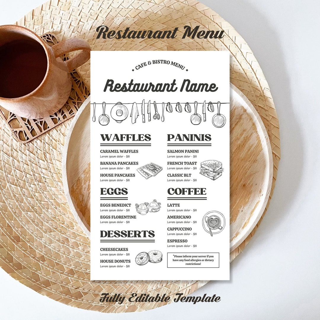 Restaurant Cafe Menu Template | Editable Cafe Menu Template | Menu ...