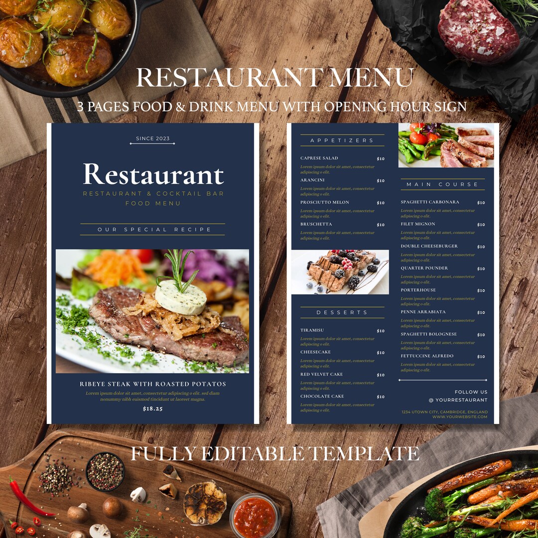 Modern Restaurant Menu Template Bundle, Editable Menu Template Price ...