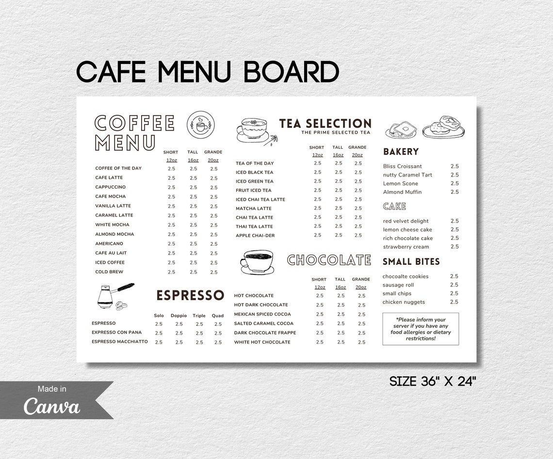 Minimal Cafe Menu Board Template Bundle Editable Cafe Menu - Etsy Australia