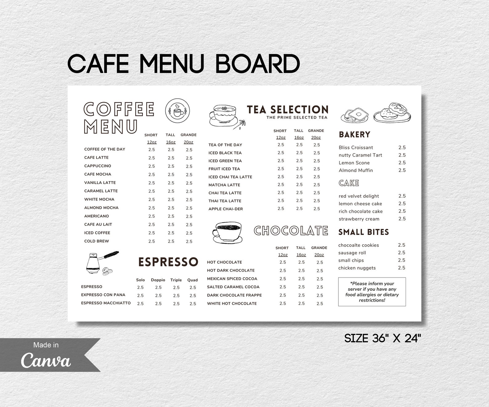 Minimal Cafe Menu Board Template Bundle Editable Cafe Menu - Etsy Australia