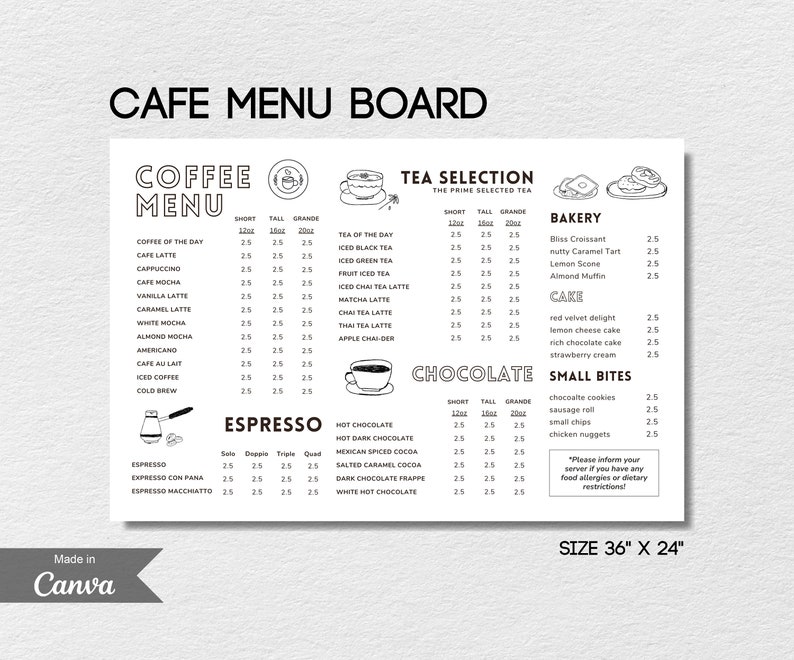Minimal Cafe Menu Board Template Bundle, Editable Cafe Menu Template ...