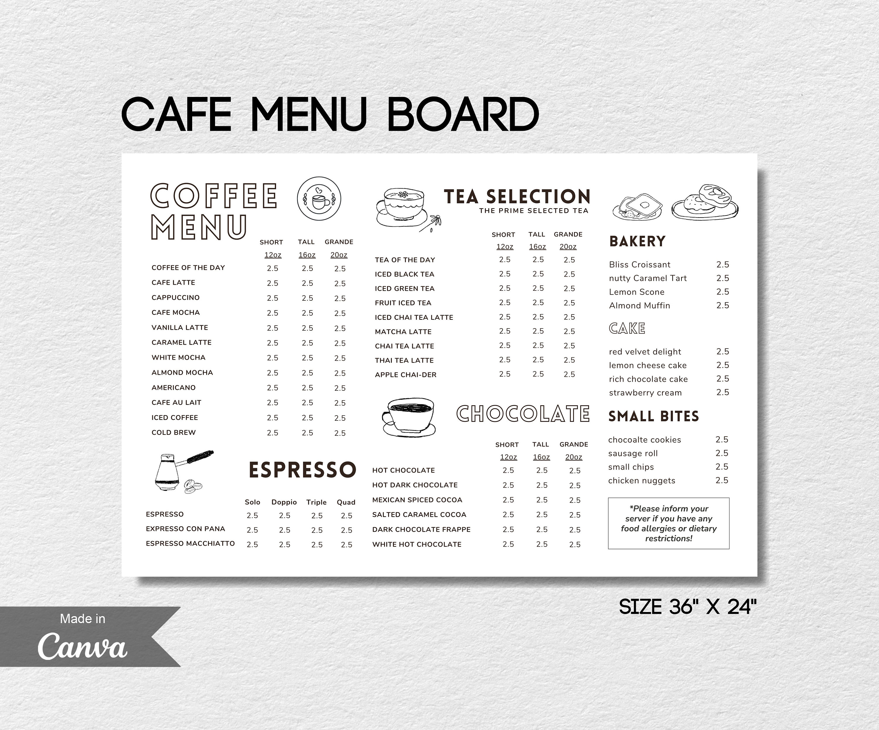 Minimal Cafe Menu Board Template Bundle, Editable Cafe Menu Template ...