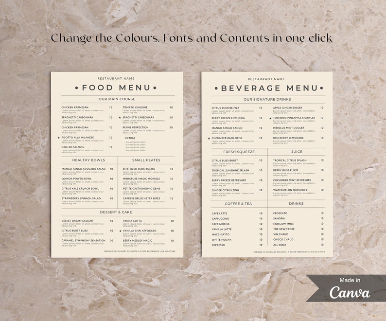 Minimal Restaurant Menu Bundle, Restaurant Menu Template, Modern Menu ...