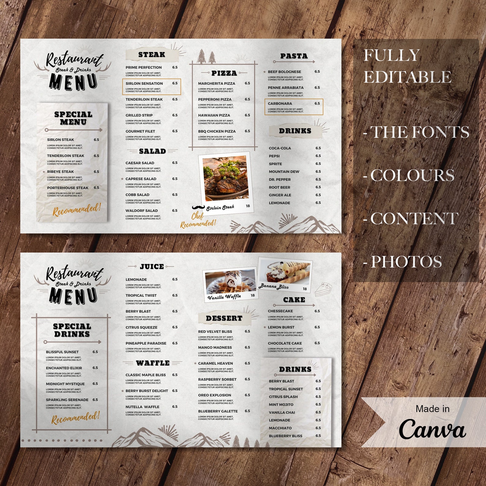 Modern Restaurant Menu Template Bundle, Landscape Restaurant Menu ...