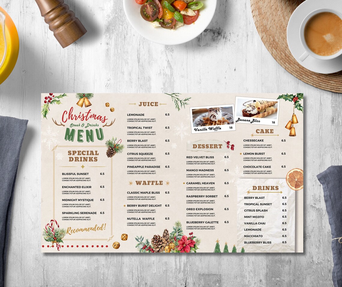 Christmas Restaurant Menu Template Bundle, Landscape Restaurant Menu ...