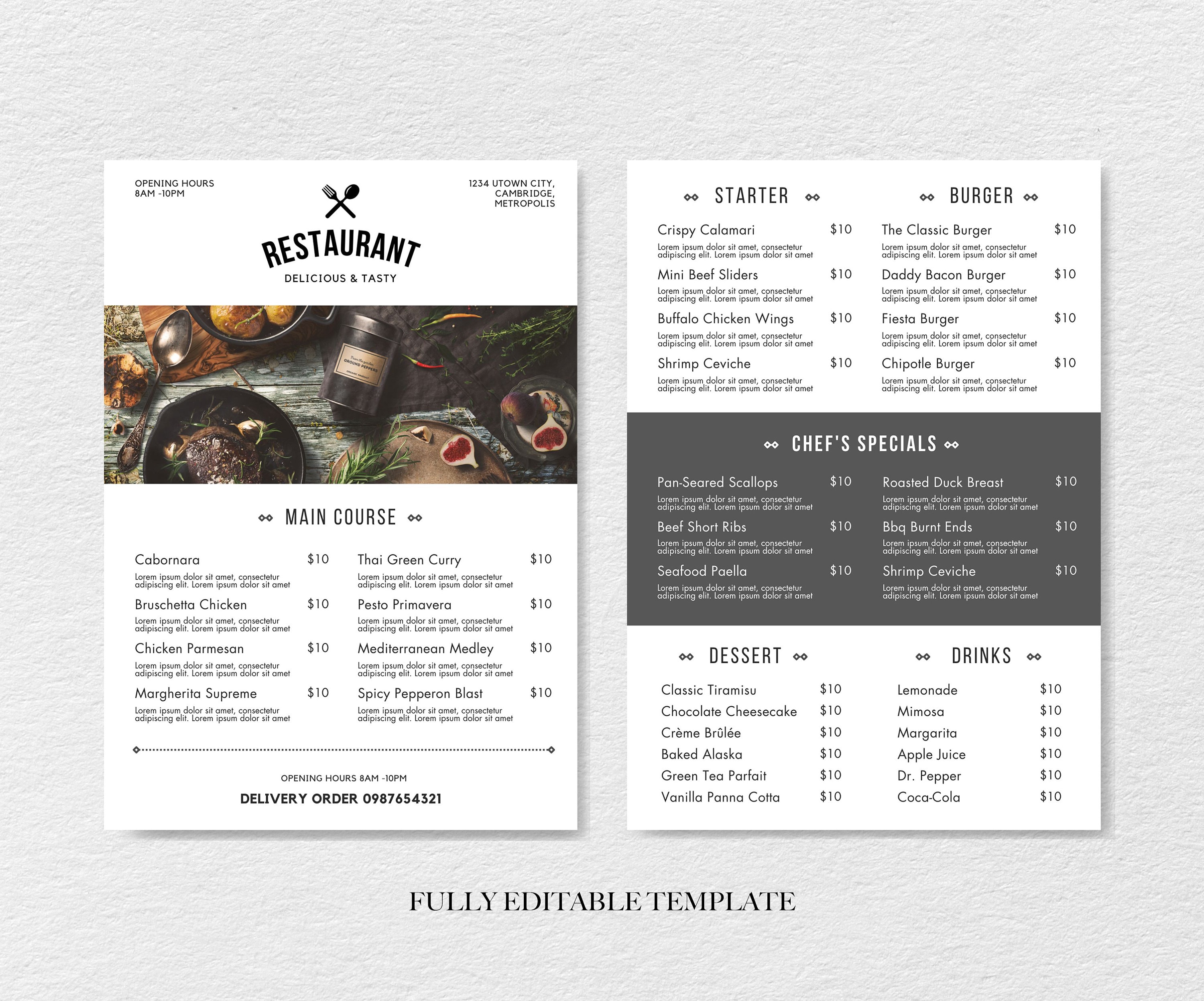 Modern Restaurant Menu Template Bundle, Editable Menu Template ...