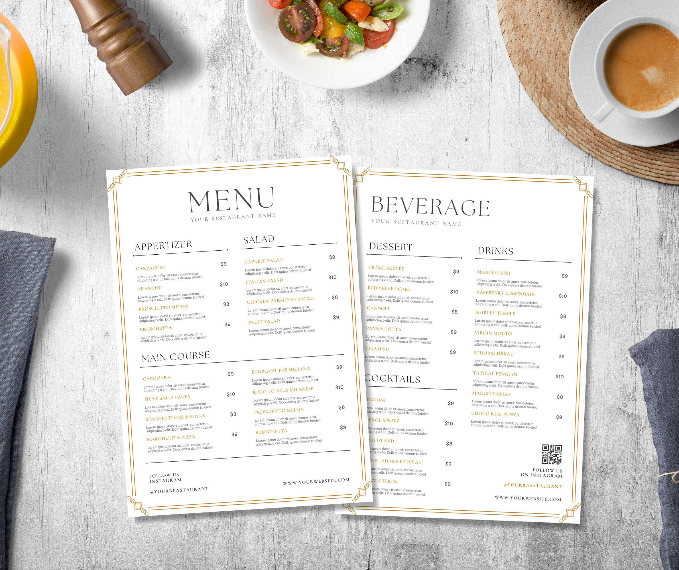 Minimal Restaurant Menu Bundle, Restaurant Menu Template, Modern Menu ...