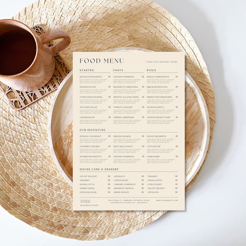 Minimal Restaurant Menu Bundle, Restaurant Menu Template, Modern Menu ...
