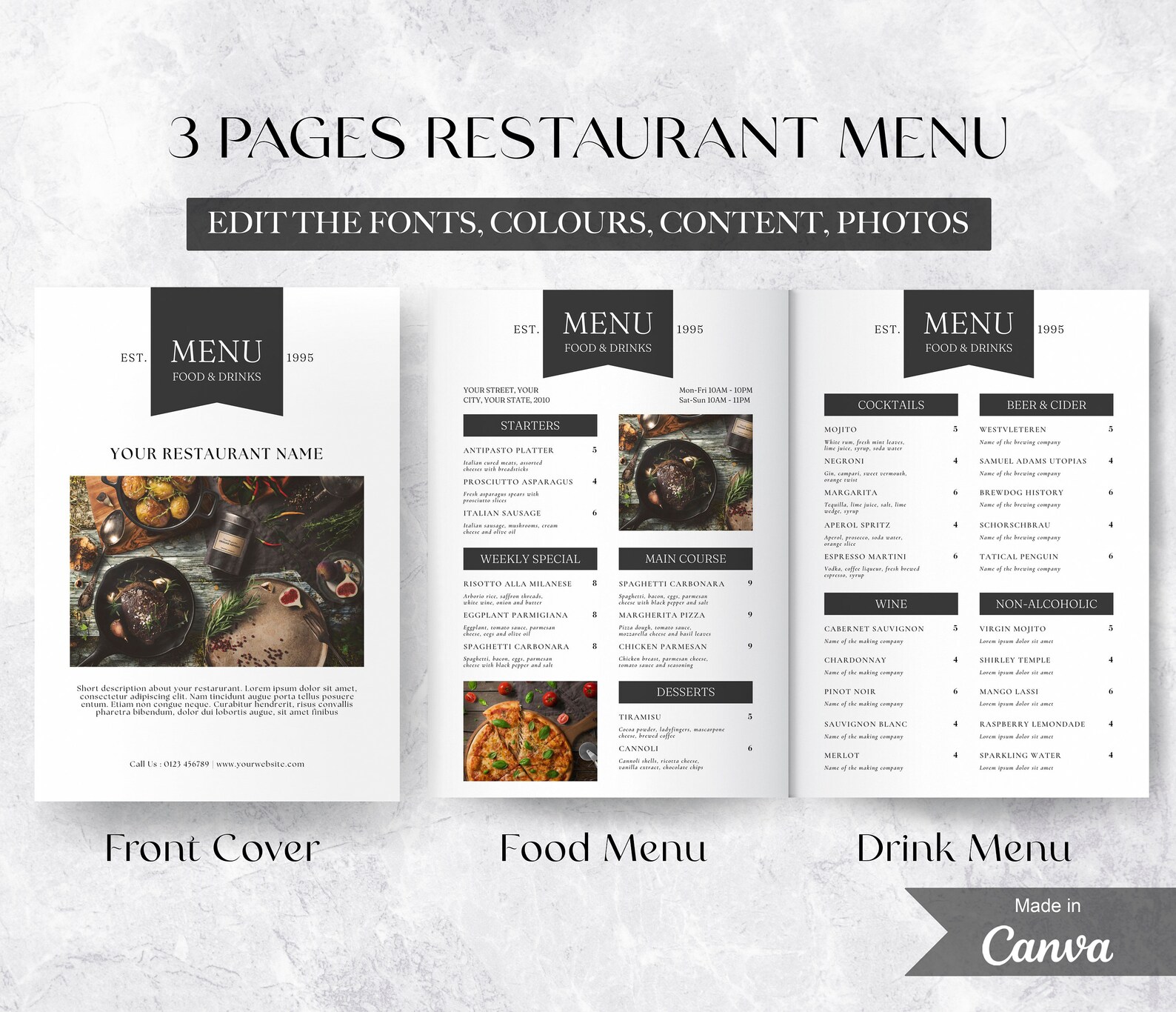 Restaurant Menu Booklet Template | Classic Restaurant Menu Bundle ...