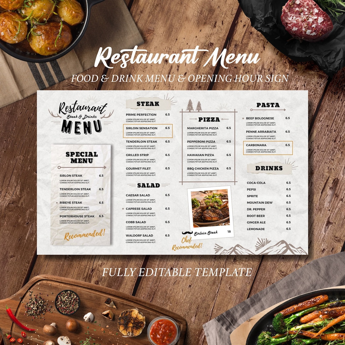 Modern Restaurant Menu Template Bundle, Landscape Restaurant Menu ...