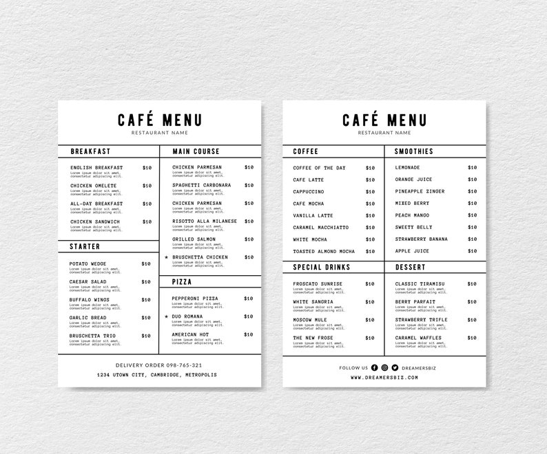 Cafe Menu Template Bundle, Minimalist Cafe Menu Template, Coffee Menu ...