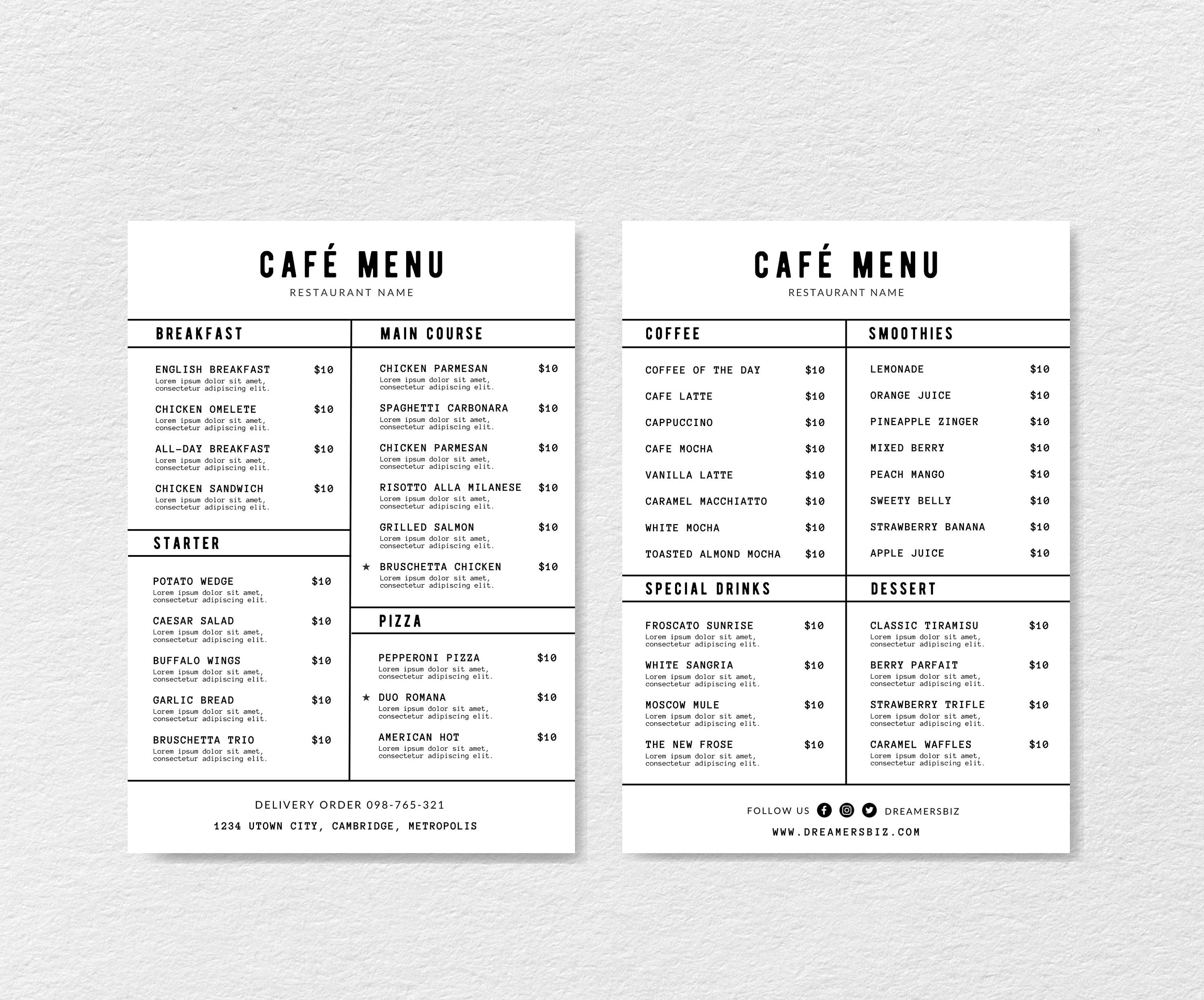 Cafe Menu Template Bundle, Minimalist Cafe Menu Template, Coffee Menu ...