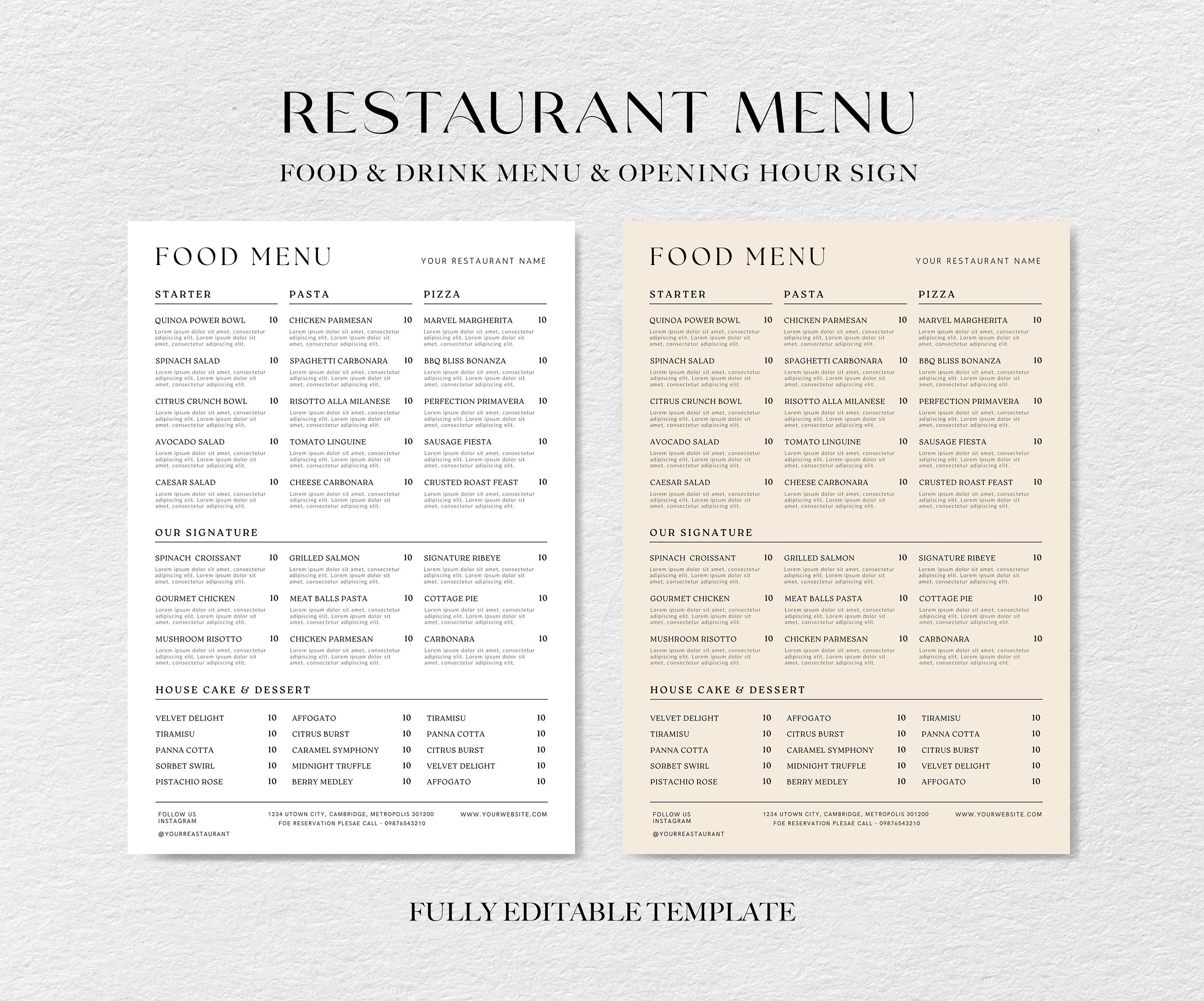Minimal Restaurant Menu Bundle, Restaurant Menu Template, Modern Menu ...