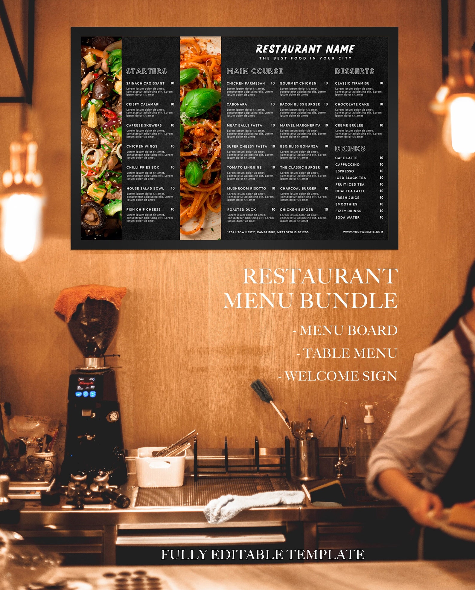 Modern Restaurant Menu Board Template Bundle, Editable Menu Template ...