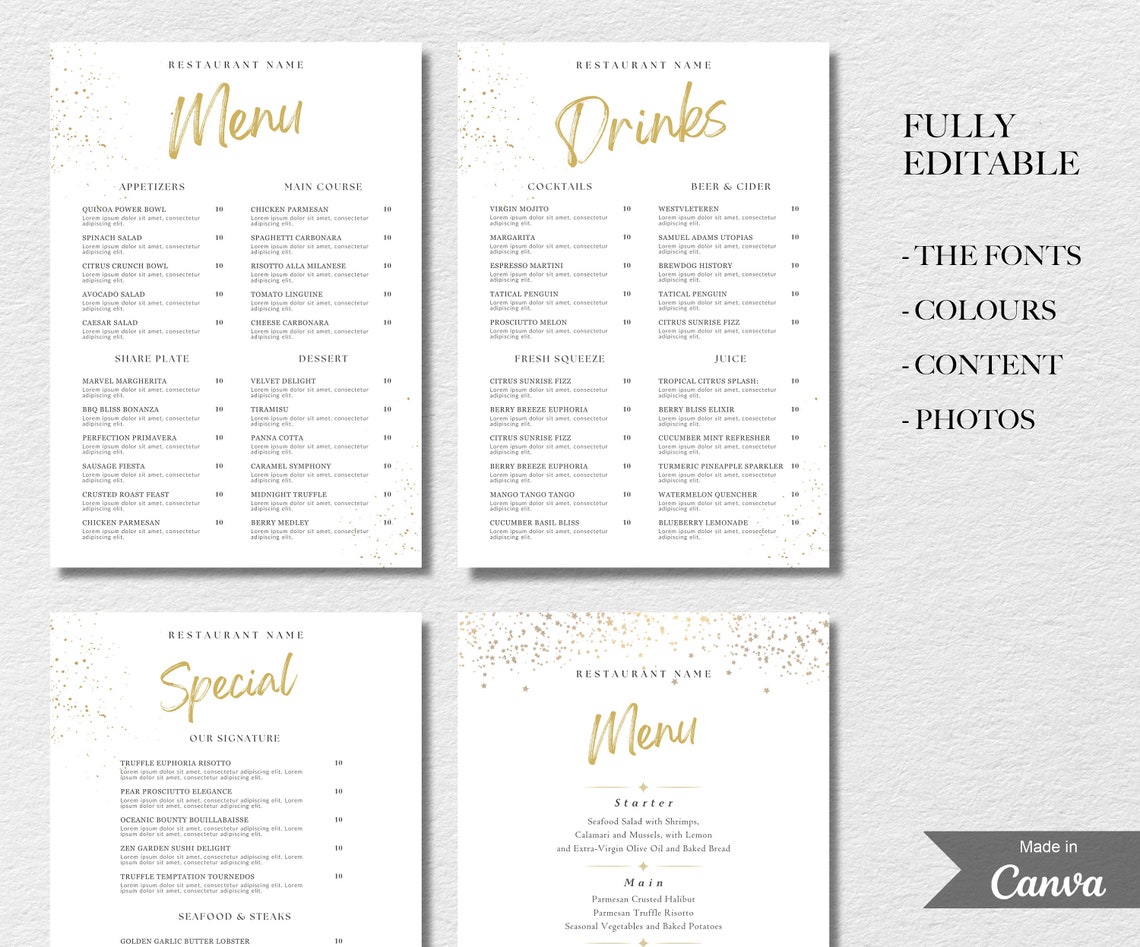 Modern Restaurant Menu Template Bundle, Editable Menu Template ...
