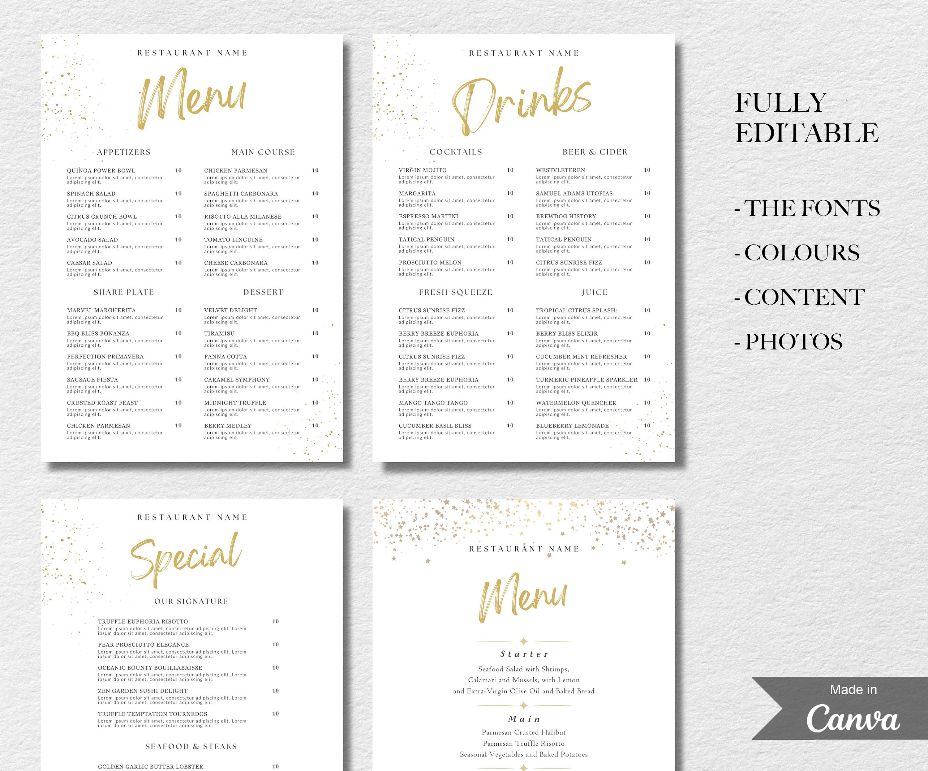 Modern Restaurant Menu Template Bundle, Editable Menu Template ...