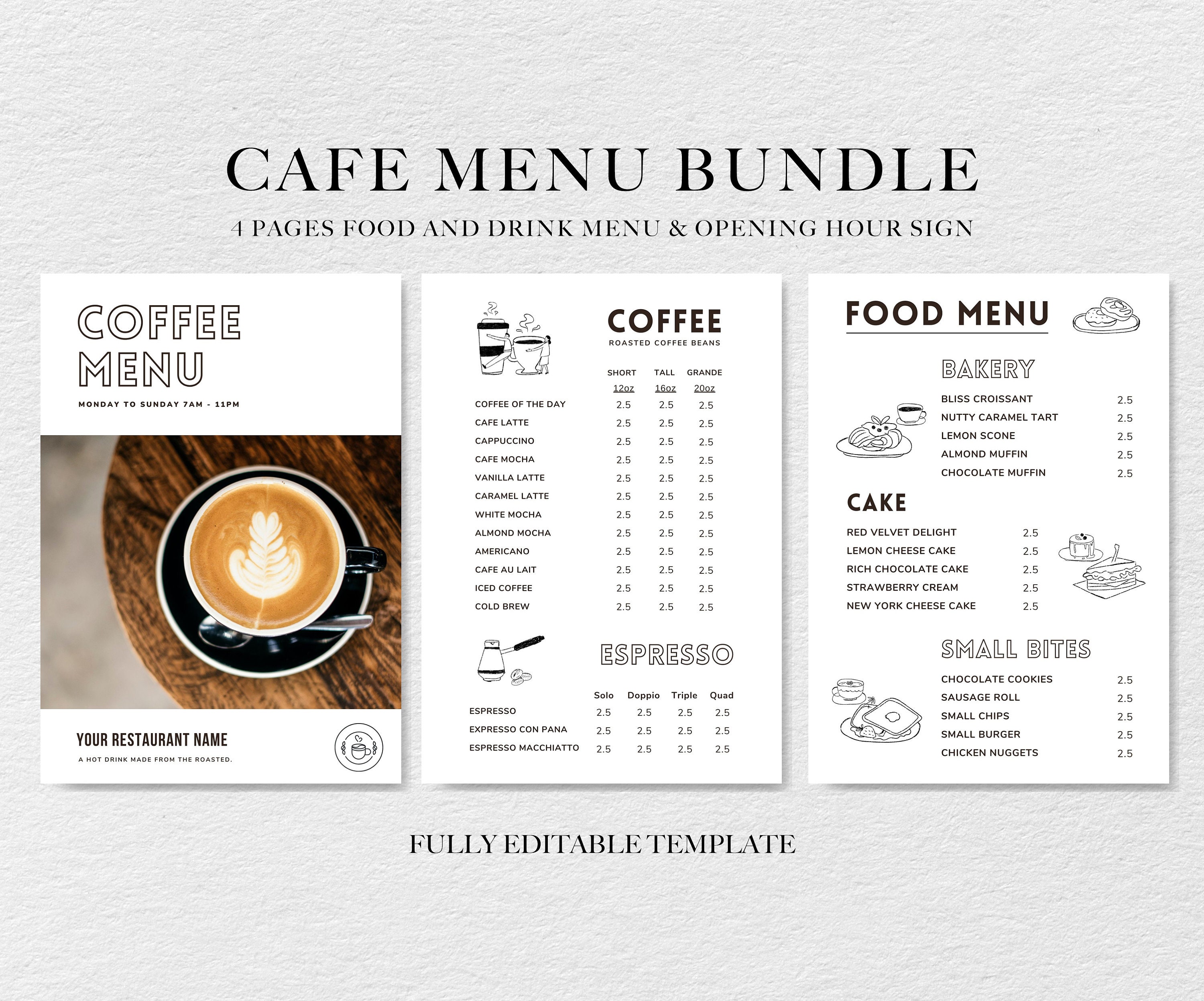 Cafe Menu Template Bundle, Minimalist Cafe Menu Template, Coffee Menu ...