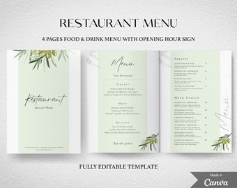 Modern Restaurant Menu Template Bundle, Editable Menu Template ...