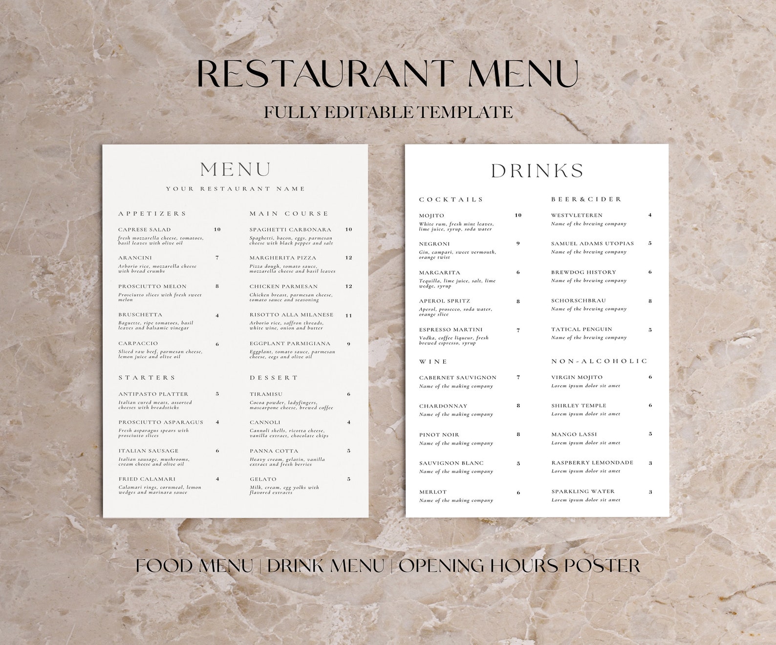 Minimal Restaurant Menu Bundle | Restaurant Menu Template | Editable ...