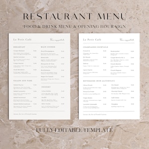 Minimal Restaurant Menu Bundle, Restaurant Menu Template, Modern Menu ...