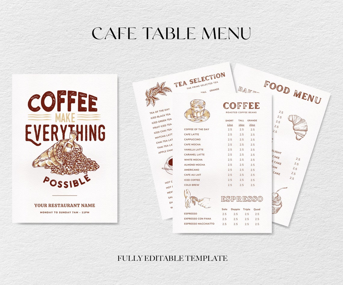 Minimal Cafe Menu Board Template Bundle, Editable Cafe Menu Template ...