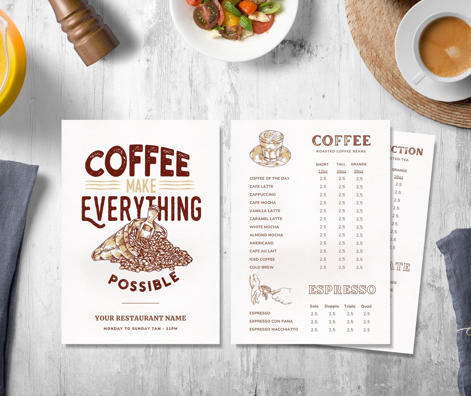 Minimal Cafe Menu Board Template Bundle, Editable Cafe Menu Template ...