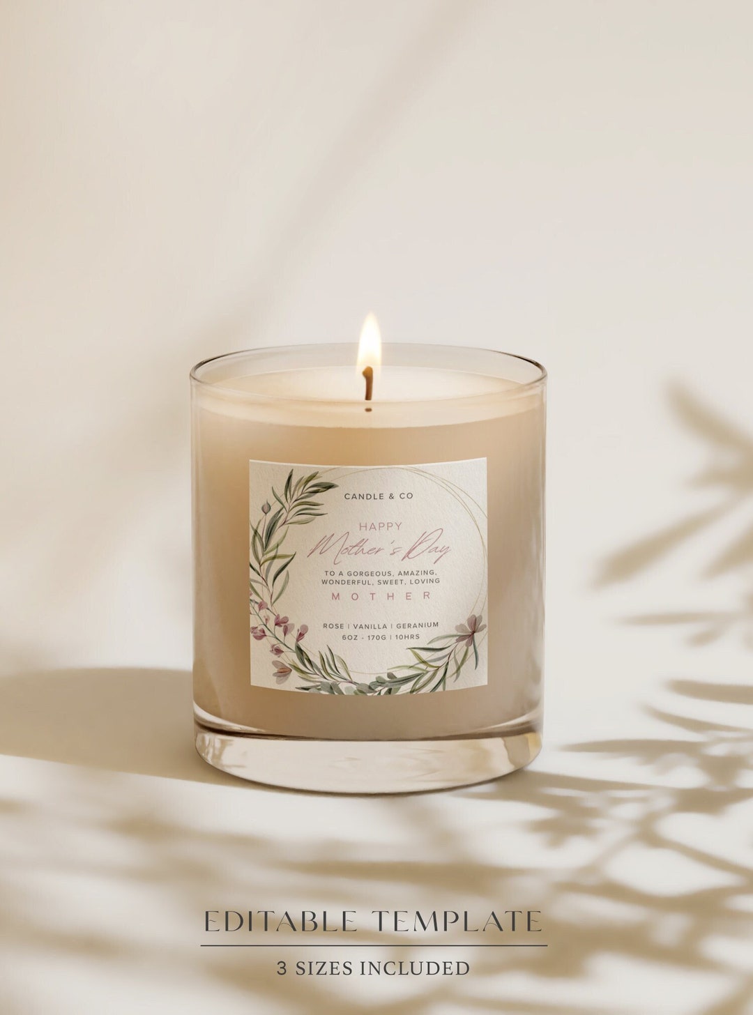 Mothers Day Candle Label Template, Editable Mother's Day Gift, Minimal ...