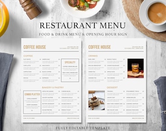Minimal Restaurant Menu Bundle, Restaurant Menu Template, Modern Menu, Editable Menu Template ...