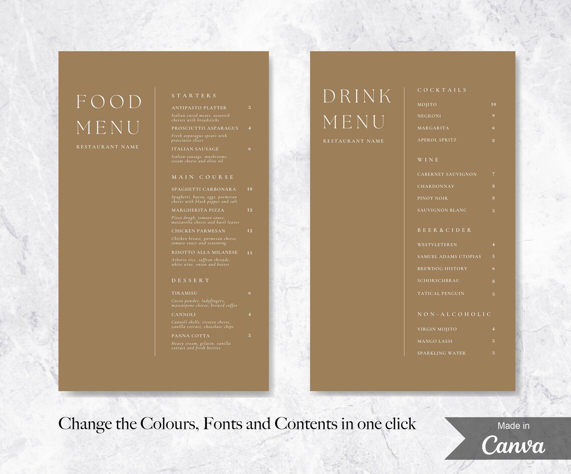 Minimal Restaurant Menu Bundle, Restaurant Menu Template, Modern Menu ...