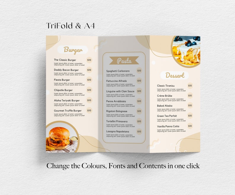 Trifold Restaurant Menu Template, Modern Editable Menu Price List ...