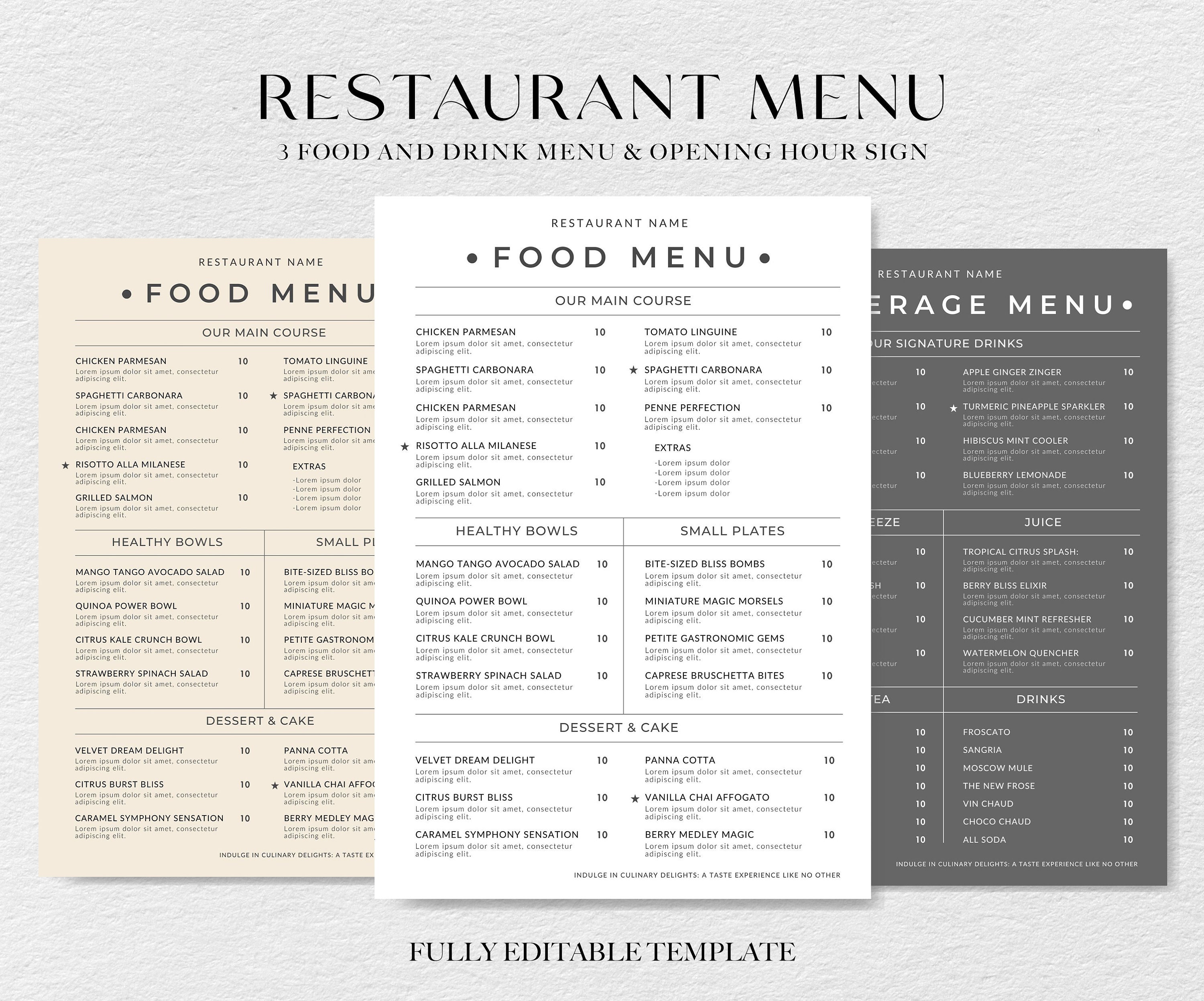 Minimal Restaurant Menu Bundle, Restaurant Menu Template, Modern Menu ...