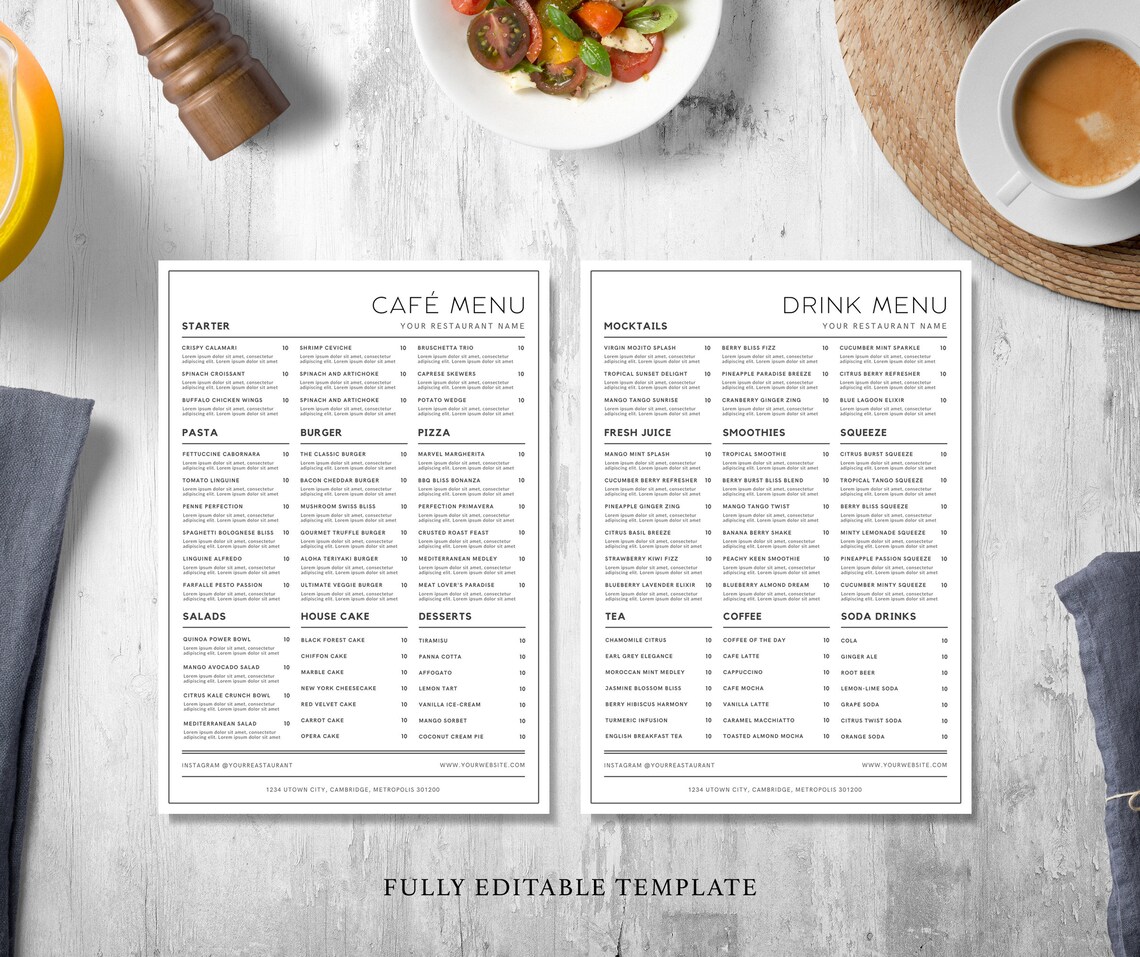 Cafe Menu Template Bundle, Minimalist Cafe Menu Template, Minimal ...