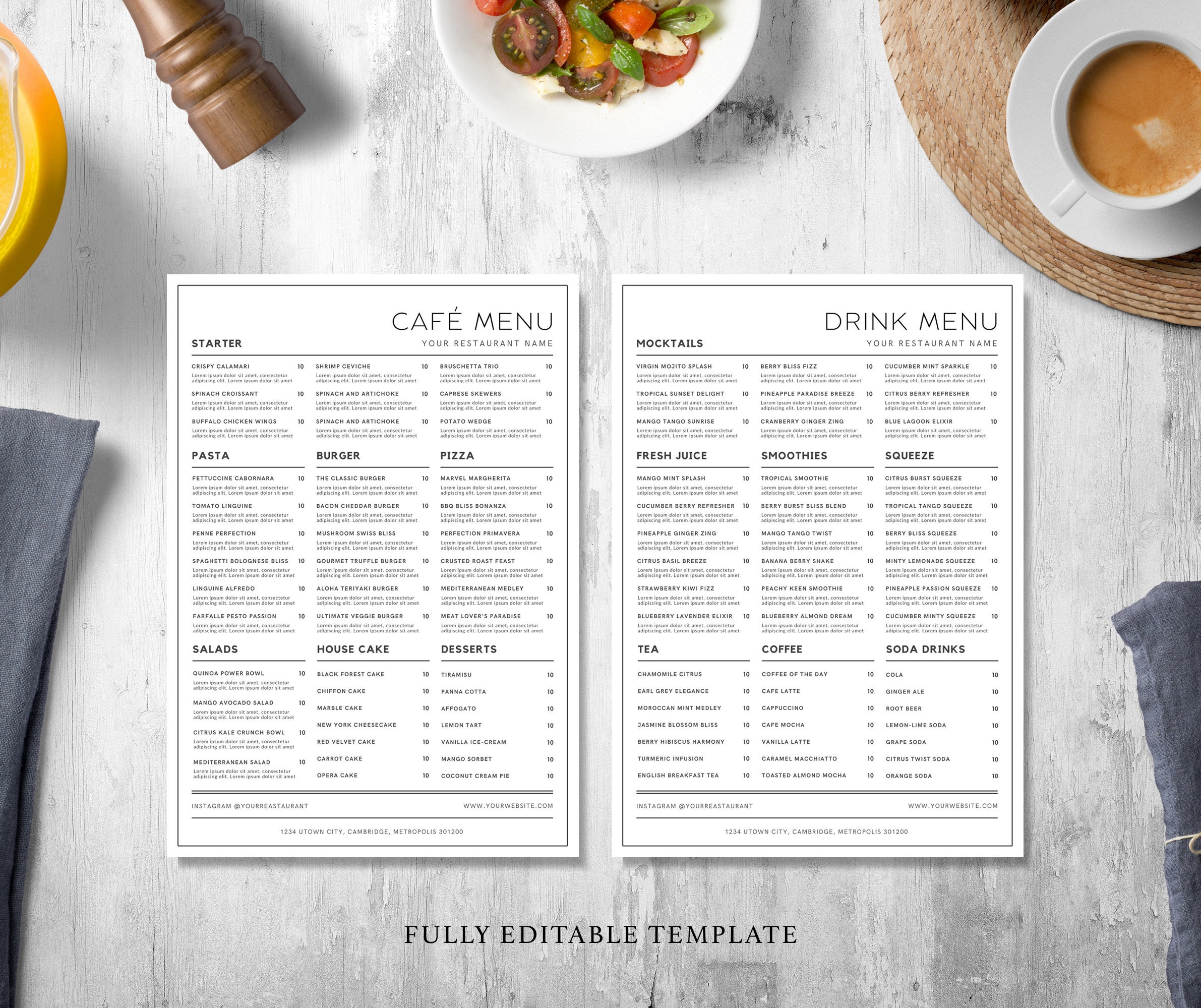 Cafe Menu Template Bundle, Minimalist Cafe Menu Template, Minimal ...