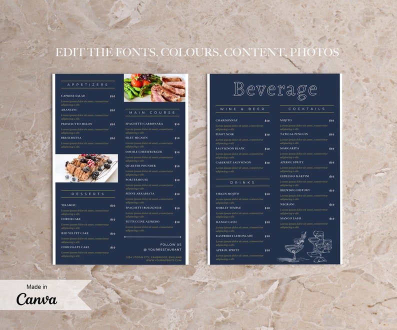 Modern Restaurant Menu Template Bundle, Editable Menu Template Price ...