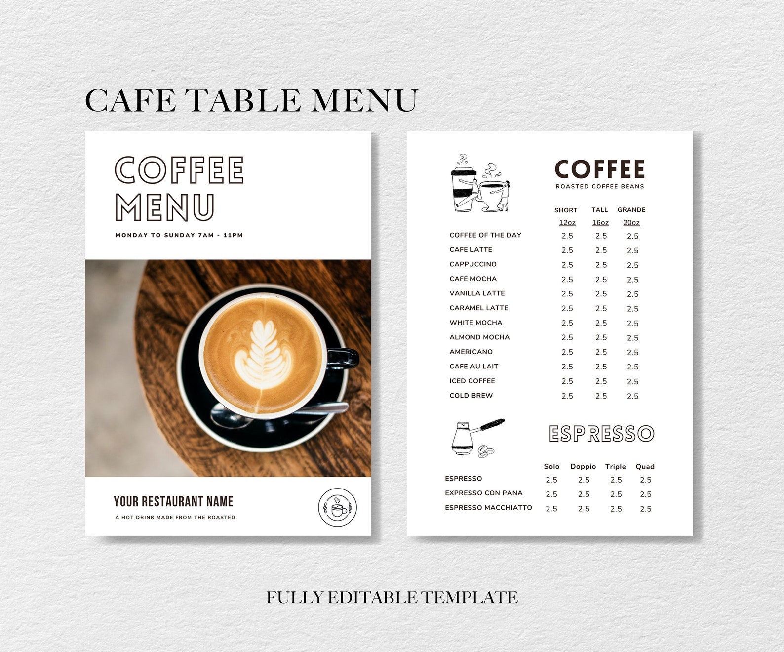 Minimal Cafe Menu Board Template Bundle, Editable Cafe Menu Template ...