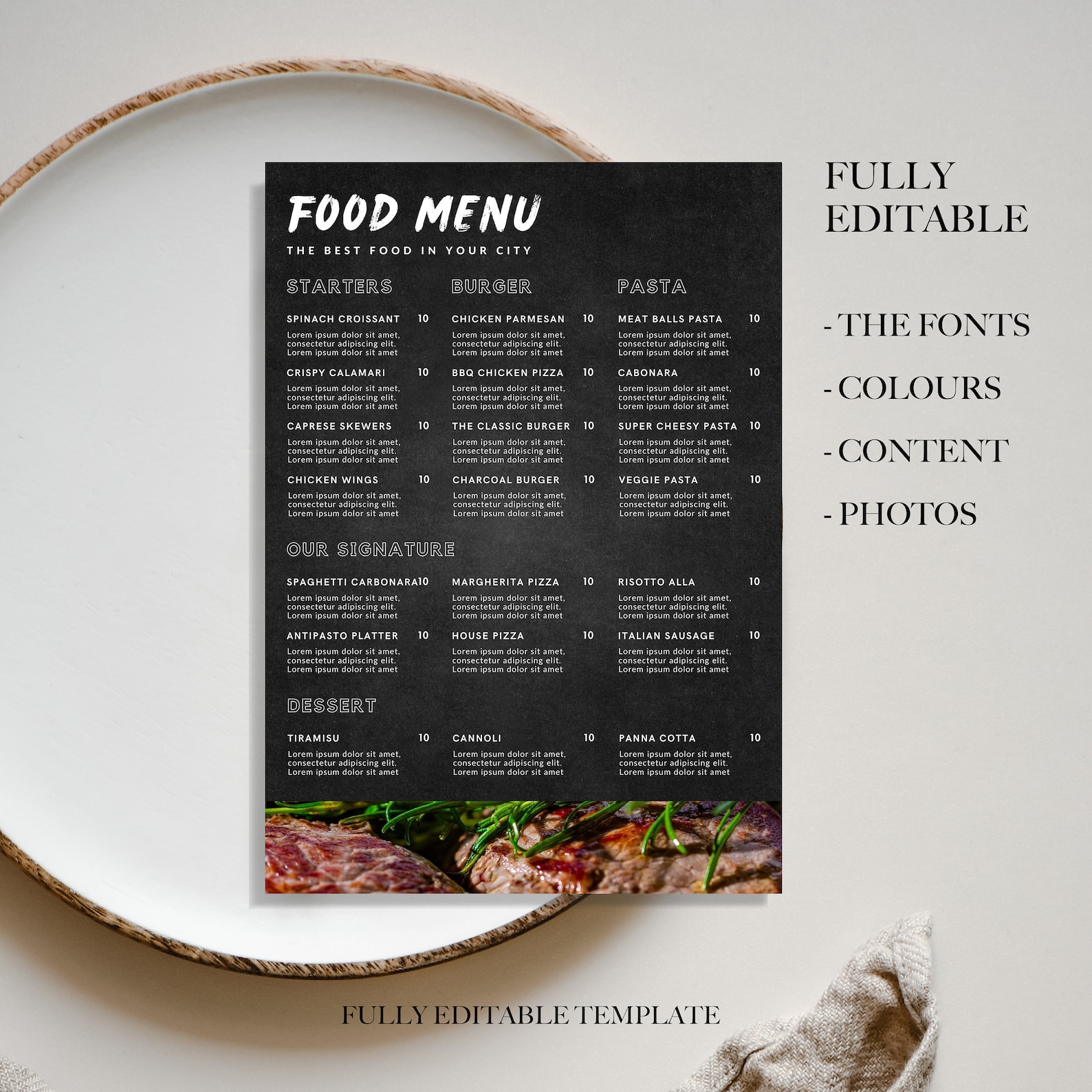 Modern Restaurant Menu Board Template Bundle, Editable Menu Template ...