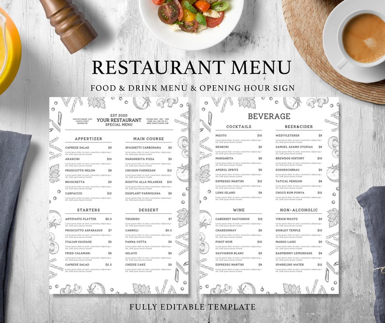 Modern Restaurant Menu Template Bundle, Editable Menu Template ...