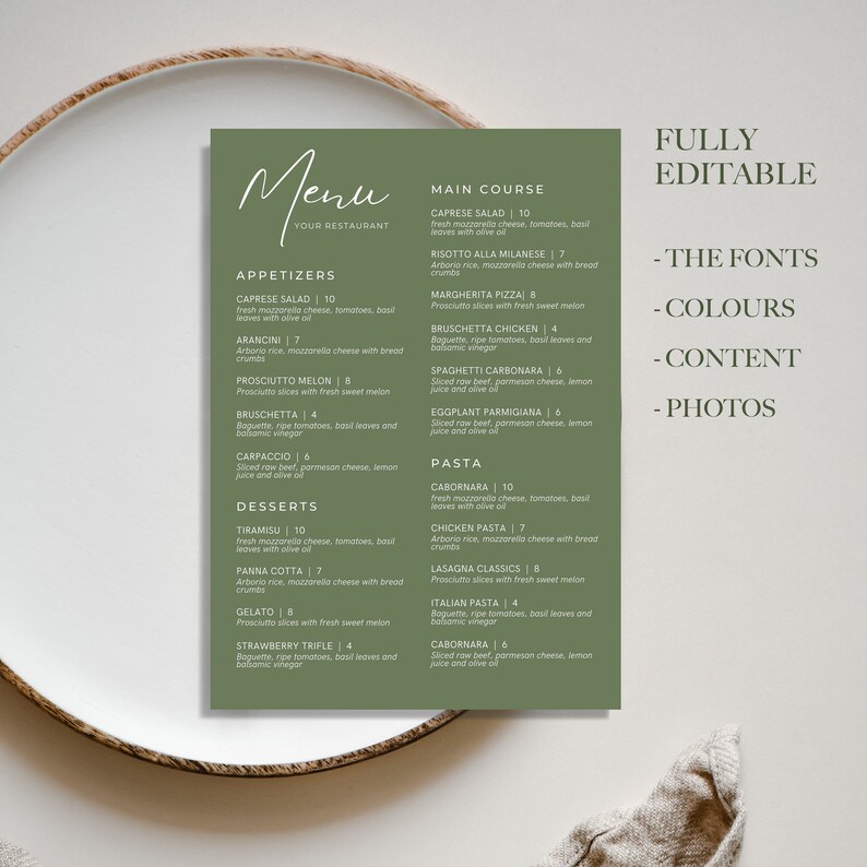 Minimal Restaurant Menu Bundle, Restaurant Menu Template, Modern Menu ...